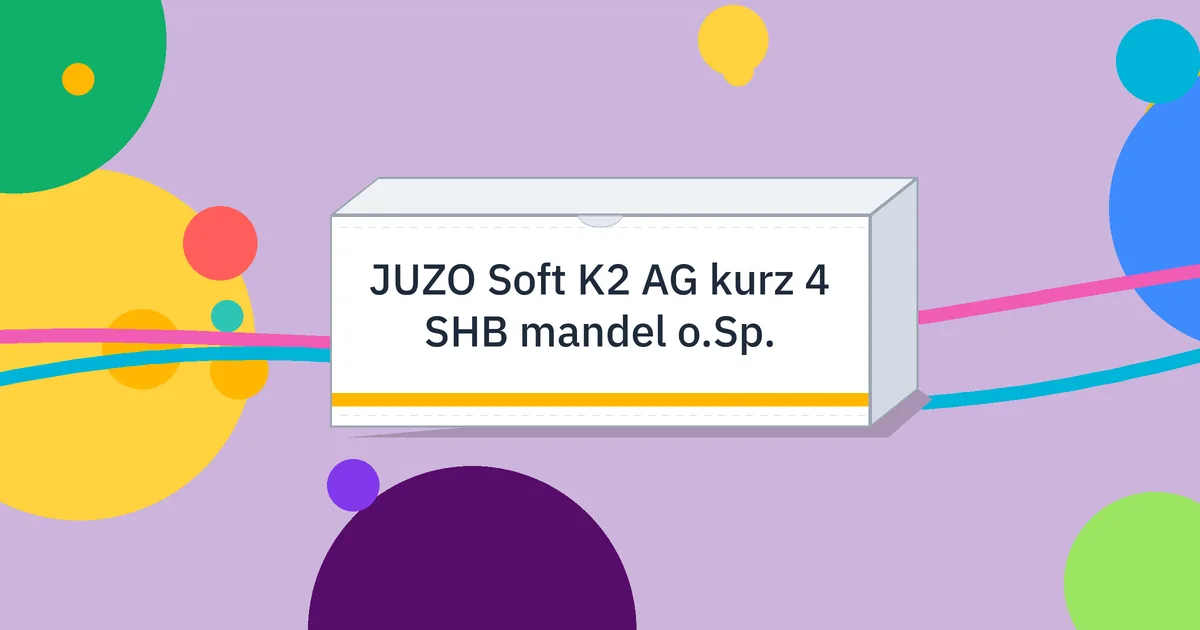 Symbolbild: Packung mit der Aufschrift JUZO Soft K2 AG kurz 4 SHB mandel o.Sp. (PZN 11308480) – Verfügbarkeit und Bezug in Apotheken in Frankfurt am Main