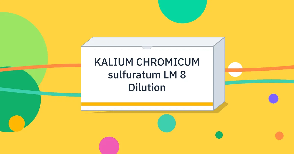 Symbolbild: Packung mit der Aufschrift KALIUM CHROMICUM sulfuratum LM 8 Dilution (PZN 12919607) – Verfügbarkeit und Bezug in Apotheken in Frankfurt am Main