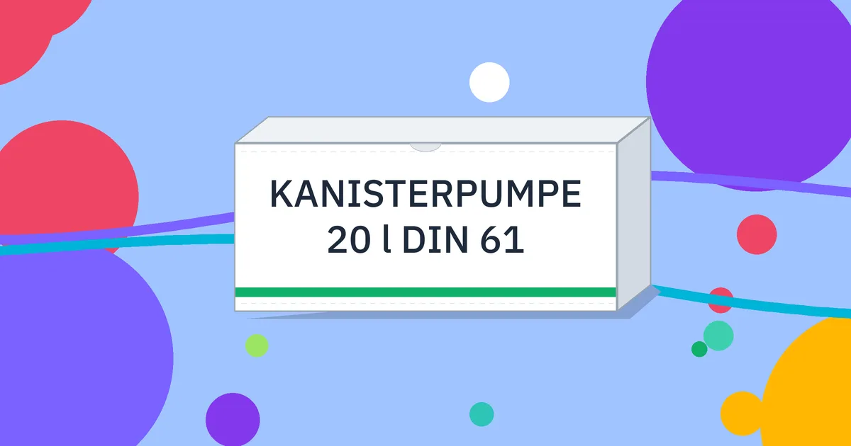 Symbolbild: Packung mit der Aufschrift KANISTERPUMPE 20 l DIN 61 (PZN 18756402) – Verfügbarkeit und Bezug in Apotheken in Frankfurt am Main
