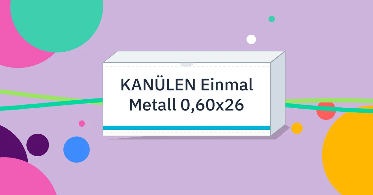 Symbolbild: Packung mit der Aufschrift KANÜLEN Einmal Metall 0,60x26 (PZN 01729418) – Verfügbarkeit und Bezug in Apotheken in Frankfurt am Main