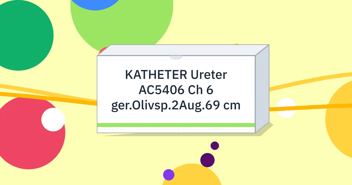 Symbolbild: Packung mit der Aufschrift KATHETER Ureter AC5406 Ch 6 ger.Olivsp.2Aug.69 cm (PZN 00488148) – Verfügbarkeit und Bezug in Apotheken in Frankfurt am Main