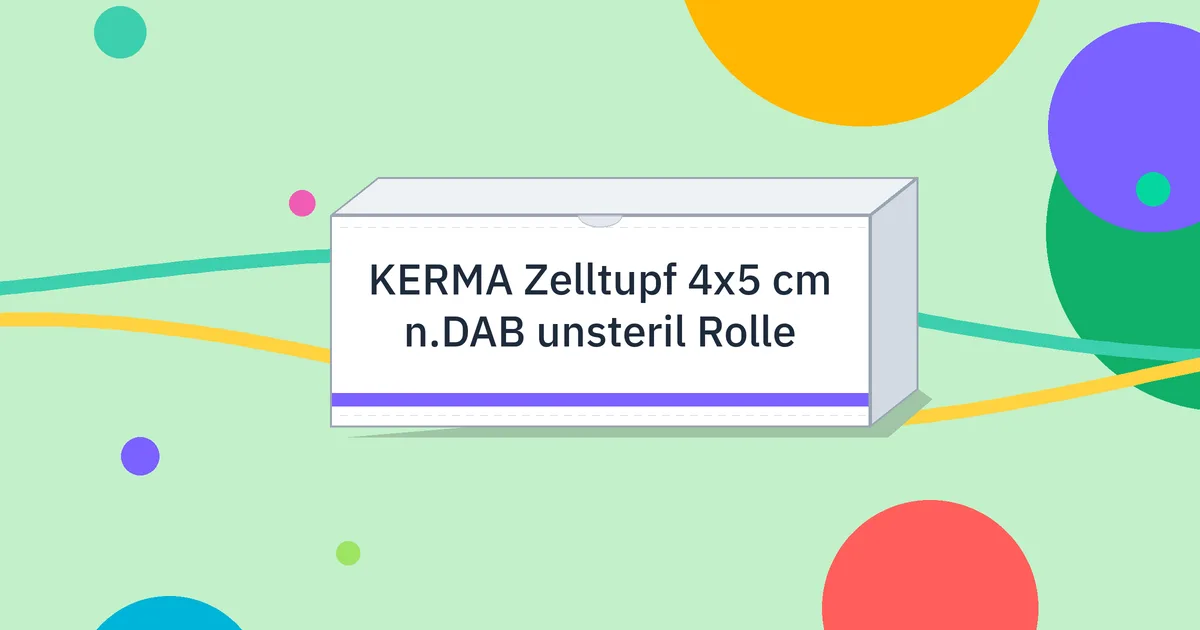 Symbolbild: Packung mit der Aufschrift KERMA Zelltupf 4x5 cm n.DAB unsteril Rolle (PZN 12551337) – Verfügbarkeit und Bezug in Apotheken in Frankfurt am Main