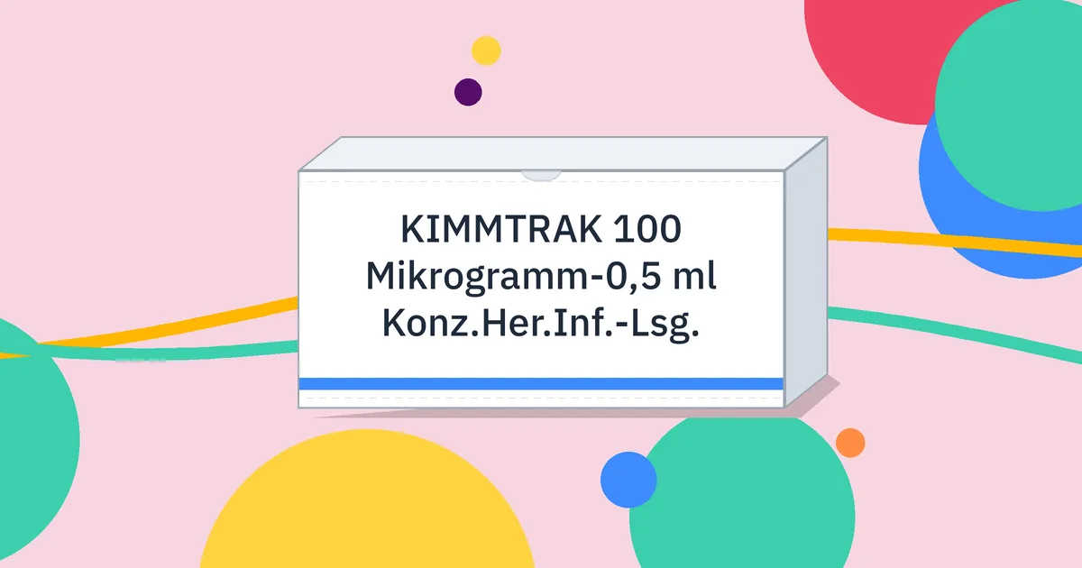 Symbolbild: Packung mit der Aufschrift KIMMTRAK 100 Mikrogramm-0,5 ml Konz.Her.Inf.-Lsg. (PZN 17928781) – Verfügbarkeit und Bezug in Apotheken in Frankfurt am Main