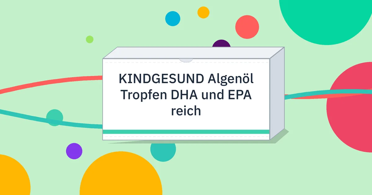 Symbolbild: Packung mit der Aufschrift KINDGESUND Algenöl Tropfen DHA und EPA reich (PZN 19660012) – Verfügbarkeit und Bezug in Apotheken in Frankfurt am Main
