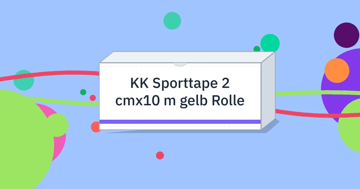Symbolbild: Packung mit der Aufschrift KK Sporttape 2 cmx10 m gelb Rolle (PZN 14242592) – Verfügbarkeit und Bezug in Apotheken in Frankfurt am Main