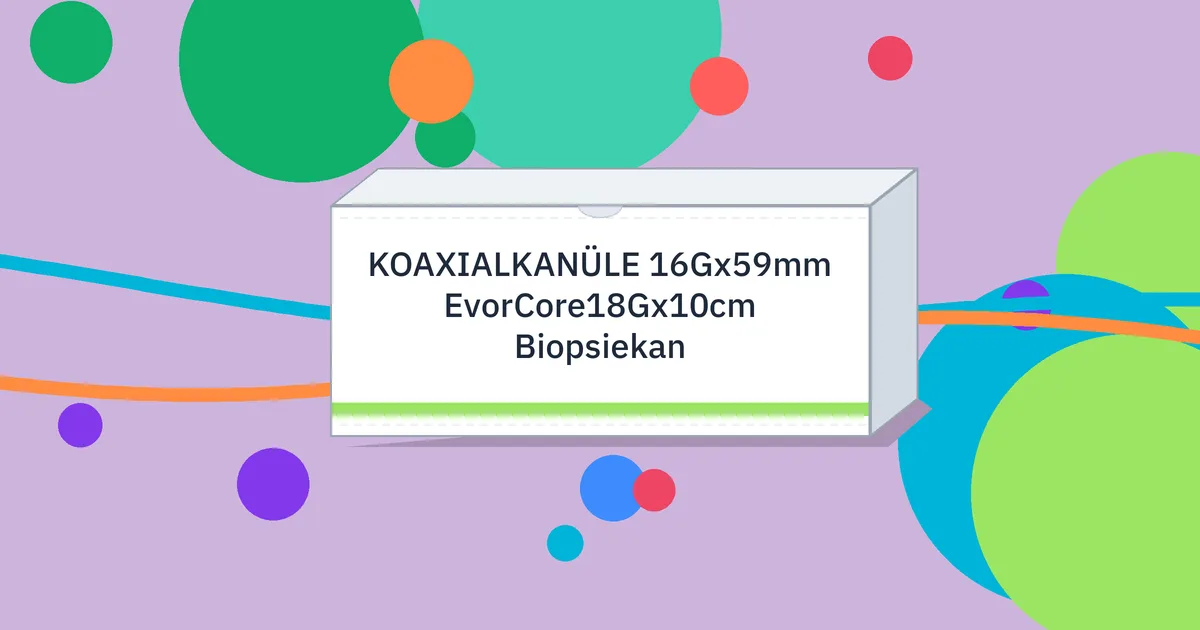 Symbolbild: Packung mit der Aufschrift KOAXIALKANÜLE 16Gx59mm EvorCore18Gx10cm Biopsiekan (PZN 11059350) – Verfügbarkeit und Bezug in Apotheken in Frankfurt am Main