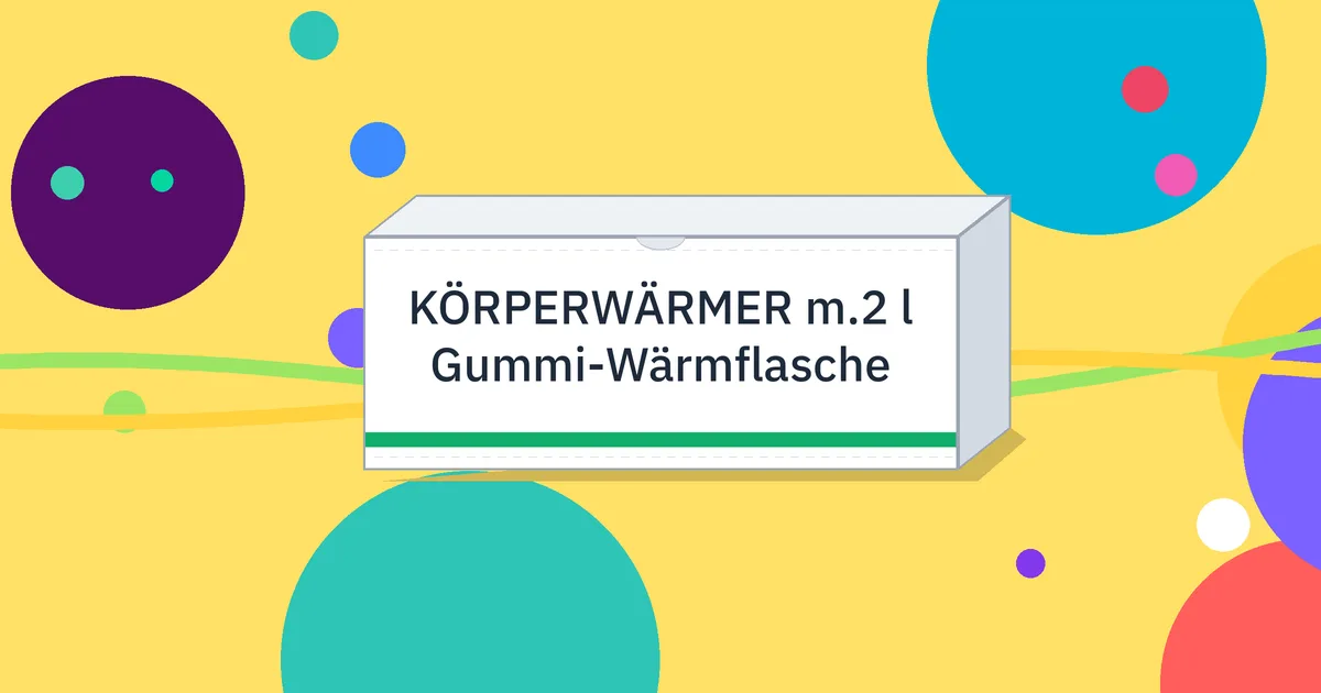 Symbolbild: Packung mit der Aufschrift KÖRPERWÄRMER m.2 l Gummi-Wärmflasche (PZN 00816457) – Verfügbarkeit und Bezug in Apotheken in Frankfurt am Main