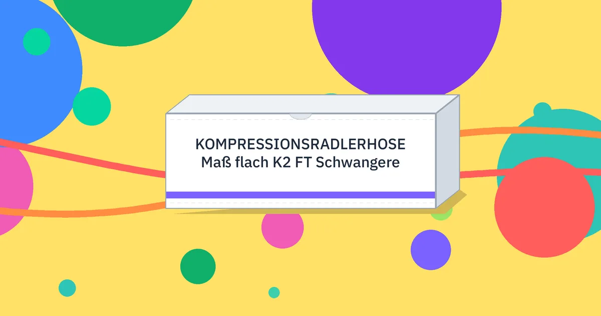 Symbolbild: Packung mit der Aufschrift KOMPRESSIONSRADLERHOSE Maß flach K2 FT Schwangere (PZN 16746262) – Verfügbarkeit und Bezug in Apotheken in Frankfurt am Main