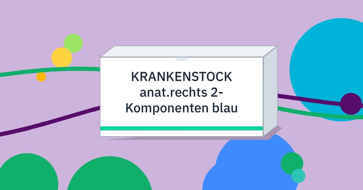 Symbolbild: Packung mit der Aufschrift KRANKENSTOCK anat.rechts 2-Komponenten blau (PZN 04456205) – Verfügbarkeit und Bezug in Apotheken in Frankfurt am Main