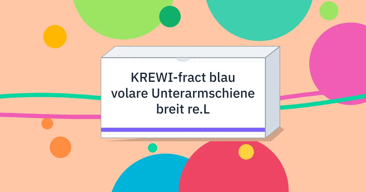 Symbolbild: Packung mit der Aufschrift KREWI-fract blau volare Unterarmschiene breit re.L (PZN 17299983) – Verfügbarkeit und Bezug in Apotheken in Frankfurt am Main