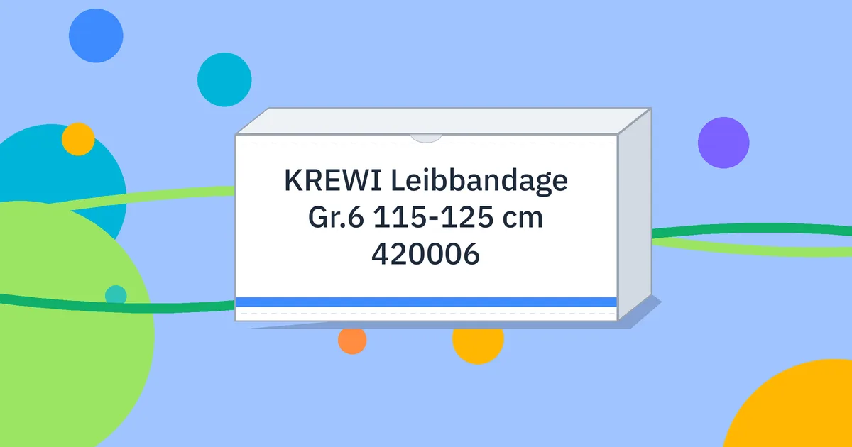 Symbolbild: Packung mit der Aufschrift KREWI Leibbandage Gr.6 115-125 cm 420006 (PZN 07298132) – Verfügbarkeit und Bezug in Apotheken in Frankfurt am Main
