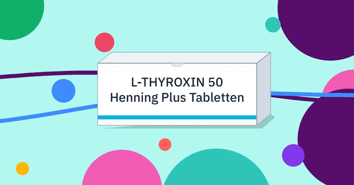 Symbolbild: Packung mit der Aufschrift L-THYROXIN 50 Henning Plus Tabletten (PZN 00697923) – Verfügbarkeit und Bezug in Apotheken in Frankfurt am Main