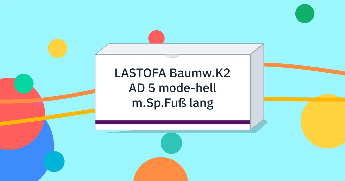 Symbolbild: Packung mit der Aufschrift LASTOFA Baumw.K2 AD 5 mode-hell m.Sp.Fuß lang (PZN 01944022) – Verfügbarkeit und Bezug in Apotheken in Frankfurt am Main