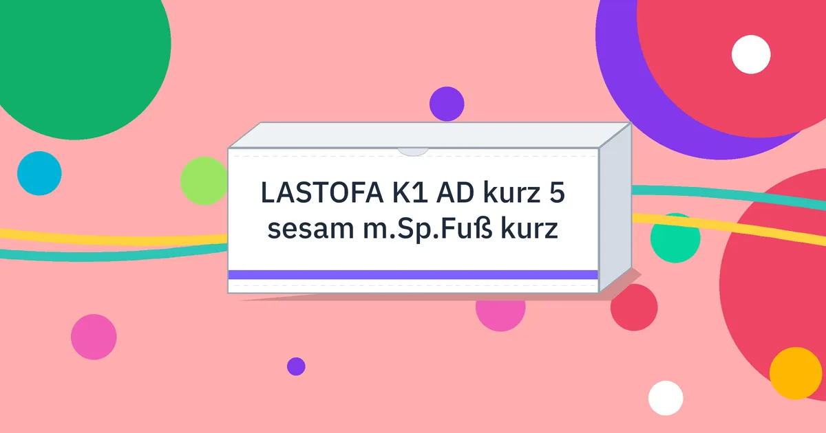 Symbolbild: Packung mit der Aufschrift LASTOFA K1 AD kurz 5 sesam m.Sp.Fuß kurz (PZN 13787898) – Verfügbarkeit und Bezug in Apotheken in Frankfurt am Main