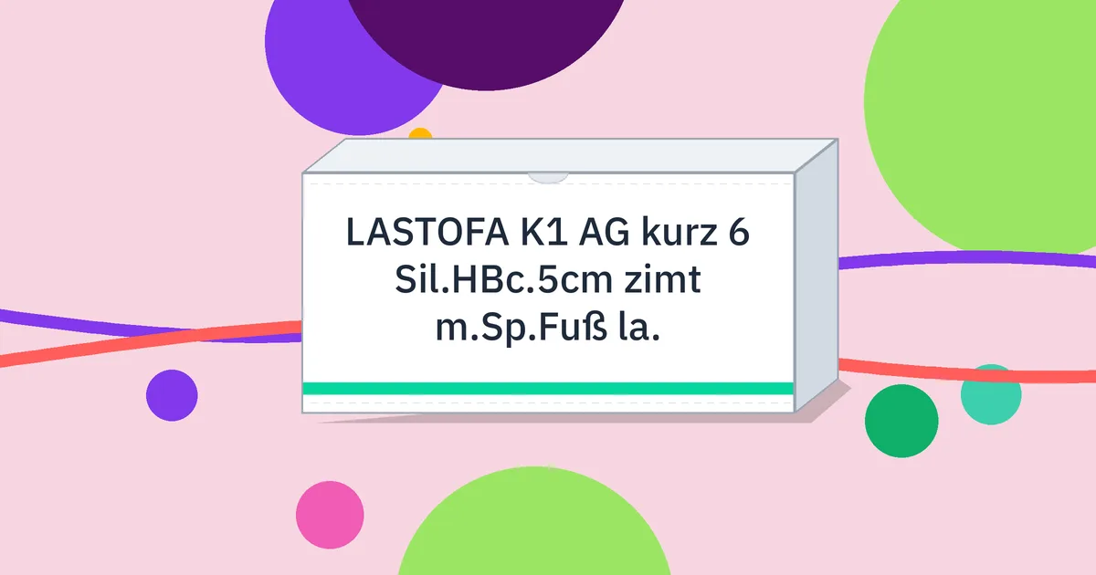 Symbolbild: Packung mit der Aufschrift LASTOFA K1 AG kurz 6 Sil.HBc.5cm zimt m.Sp.Fuß la. (PZN 13794237) – Verfügbarkeit und Bezug in Apotheken in Frankfurt am Main