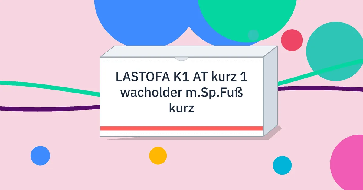 Symbolbild: Packung mit der Aufschrift LASTOFA K1 AT kurz 1 wacholder m.Sp.Fuß kurz (PZN 13795159) – Verfügbarkeit und Bezug in Apotheken in Frankfurt am Main