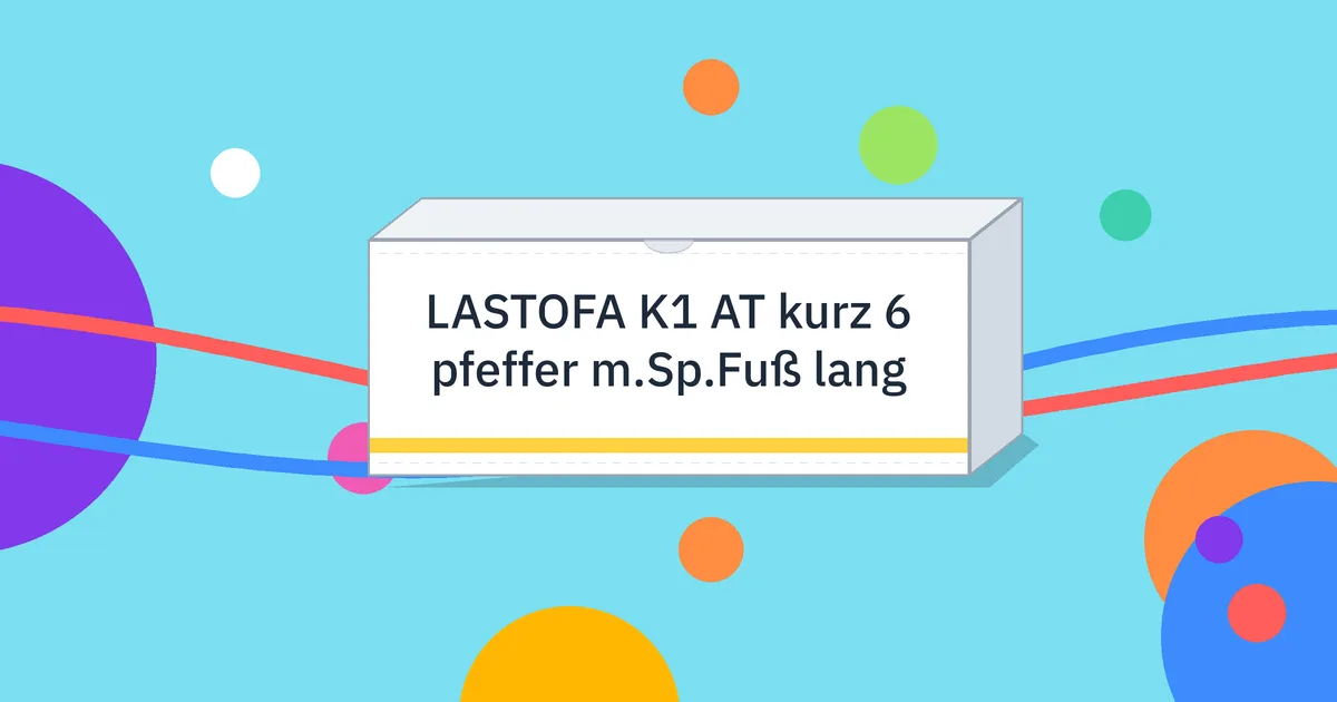 Symbolbild: Packung mit der Aufschrift LASTOFA K1 AT kurz 6 pfeffer m.Sp.Fuß lang (PZN 13797141) – Verfügbarkeit und Bezug in Apotheken in Frankfurt am Main