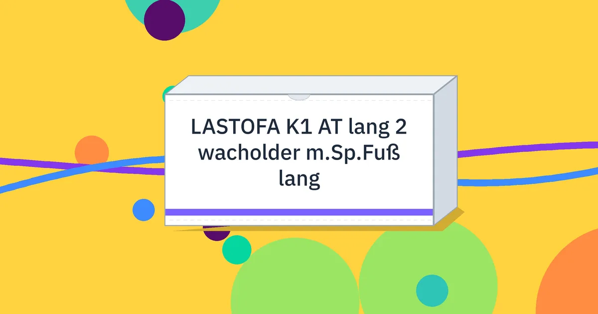 Symbolbild: Packung mit der Aufschrift LASTOFA K1 AT lang 2 wacholder m.Sp.Fuß lang (PZN 13795490) – Verfügbarkeit und Bezug in Apotheken in Frankfurt am Main