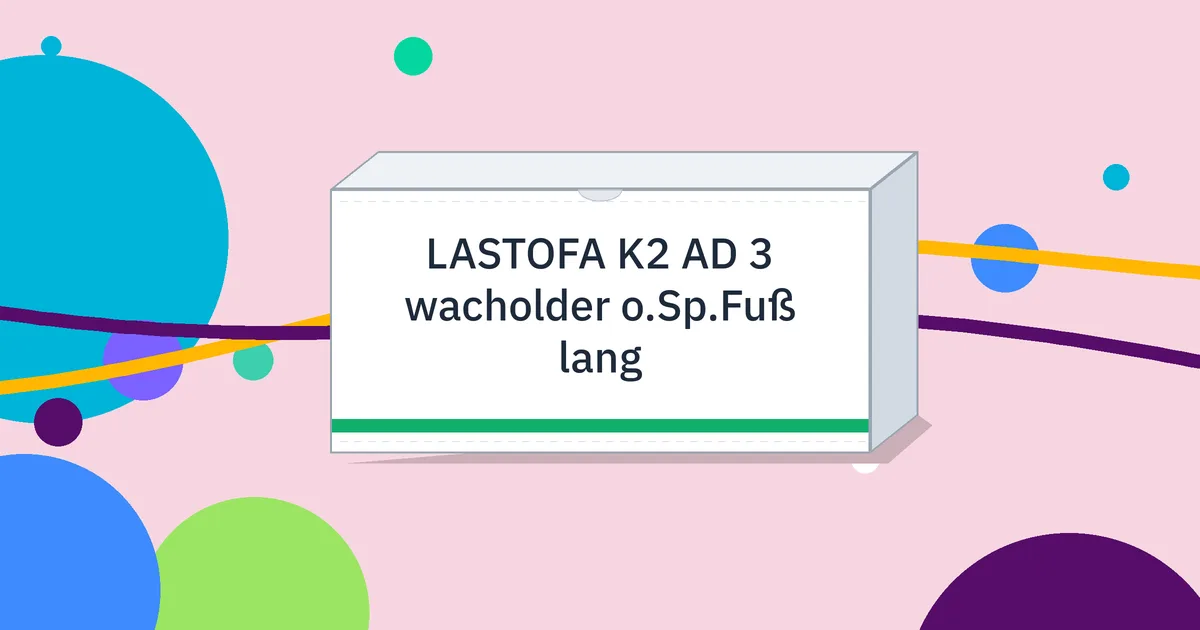 Symbolbild: Packung mit der Aufschrift LASTOFA K2 AD 3 wacholder o.Sp.Fuß lang (PZN 14147238) – Verfügbarkeit und Bezug in Apotheken in Frankfurt am Main