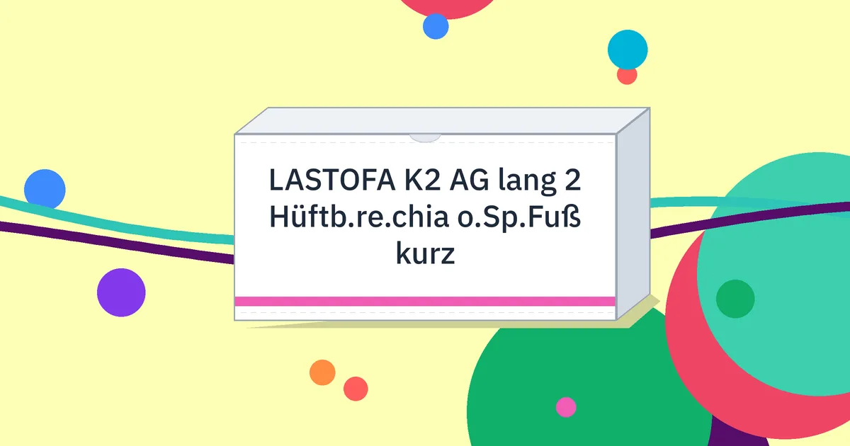 Symbolbild: Packung mit der Aufschrift LASTOFA K2 AG lang 2 Hüftb.re.chia o.Sp.Fuß kurz (PZN 13810746) – Verfügbarkeit und Bezug in Apotheken in Frankfurt am Main
