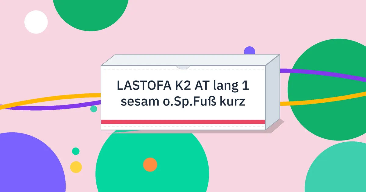 Symbolbild: Packung mit der Aufschrift LASTOFA K2 AT lang 1 sesam o.Sp.Fuß kurz (PZN 13808376) – Verfügbarkeit und Bezug in Apotheken in Frankfurt am Main