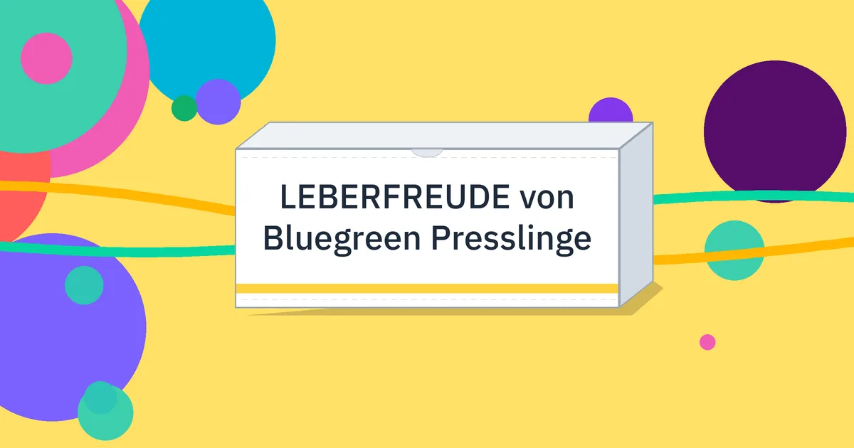 Symbolbild: Packung mit der Aufschrift LEBERFREUDE von Bluegreen Presslinge (PZN 13834652) – Verfügbarkeit und Bezug in Apotheken in Frankfurt am Main