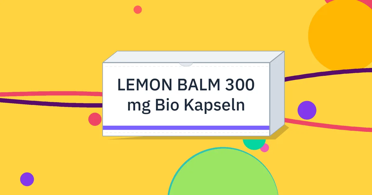 Symbolbild: Packung mit der Aufschrift LEMON BALM 300 mg Bio Kapseln (PZN 18412281) – Verfügbarkeit und Bezug in Apotheken in Frankfurt am Main
