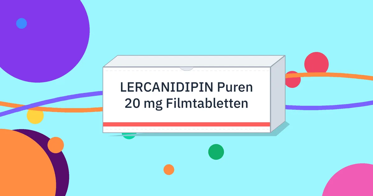 Symbolbild: Packung mit der Aufschrift LERCANIDIPIN Puren 20 mg Filmtabletten (PZN 15305834) – Verfügbarkeit und Bezug in Apotheken in Frankfurt am Main