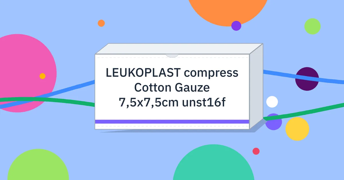 Symbolbild: Packung mit der Aufschrift LEUKOPLAST compress Cotton Gauze 7,5x7,5cm unst16f (PZN 17207811) – Verfügbarkeit und Bezug in Apotheken in Frankfurt am Main