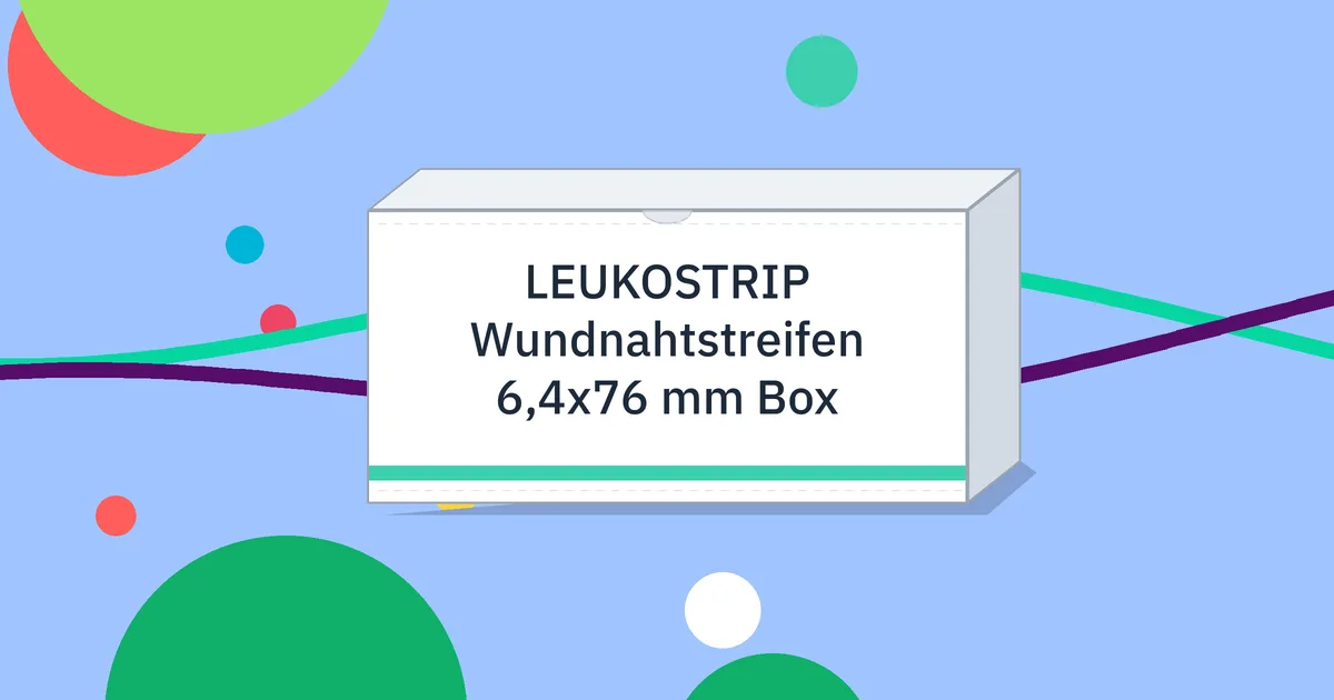 Symbolbild: Packung mit der Aufschrift LEUKOSTRIP Wundnahtstreifen 6,4x76 mm Box (PZN 20114912) – Verfügbarkeit und Bezug in Apotheken in Frankfurt am Main