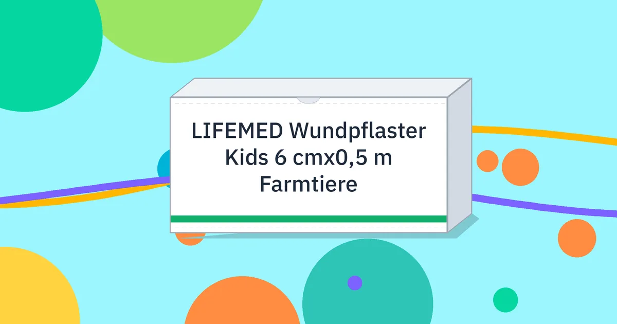 Symbolbild: Packung mit der Aufschrift LIFEMED Wundpflaster Kids 6 cmx0,5 m Farmtiere (PZN 19155001) – Verfügbarkeit und Bezug in Apotheken in Frankfurt am Main