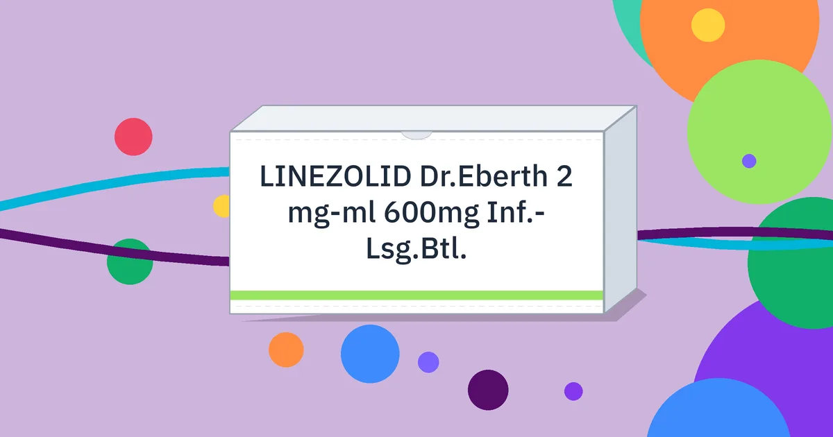 Symbolbild: Packung mit der Aufschrift LINEZOLID Dr.Eberth 2 mg-ml 600mg Inf.-Lsg.Btl. (PZN 19428640) – Verfügbarkeit und Bezug in Apotheken in Frankfurt am Main