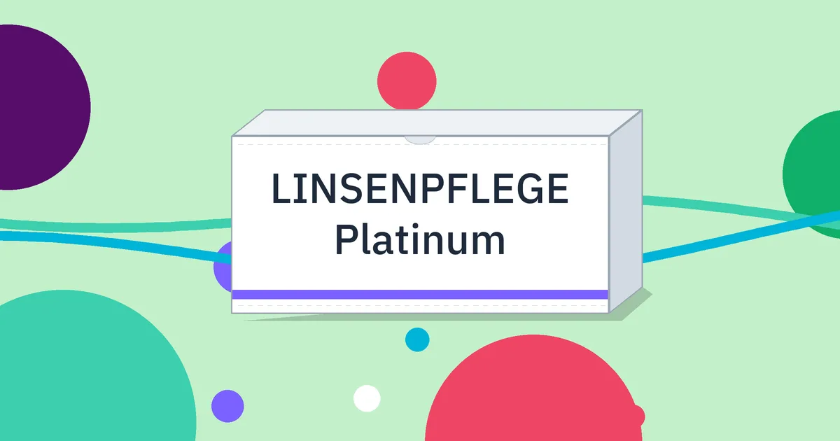 Symbolbild: Packung mit der Aufschrift LINSENPFLEGE Platinum (PZN 19438118) – Verfügbarkeit und Bezug in Apotheken in Frankfurt am Main