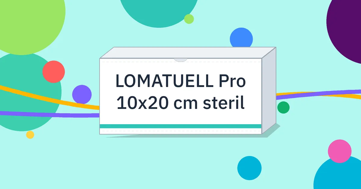 Symbolbild: Packung mit der Aufschrift LOMATUELL Pro 10x20 cm steril (PZN 19144569) – Verfügbarkeit und Bezug in Apotheken in Frankfurt am Main