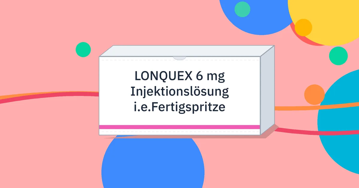 Symbolbild: Packung mit der Aufschrift LONQUEX 6 mg Injektionslösung i.e.Fertigspritze (PZN 11013170) – Verfügbarkeit und Bezug in Apotheken in Frankfurt am Main