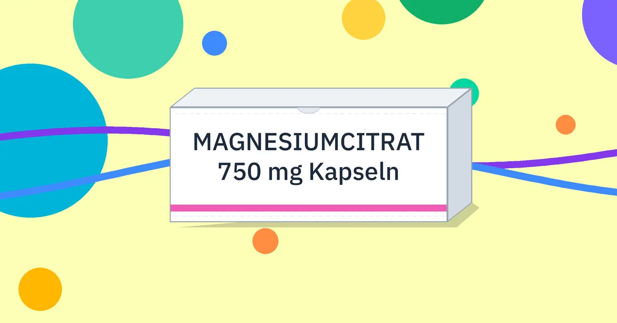 Symbolbild: Packung mit der Aufschrift MAGNESIUMCITRAT 750 mg Kapseln (PZN 18666544) – Verfügbarkeit und Bezug in Apotheken in Frankfurt am Main