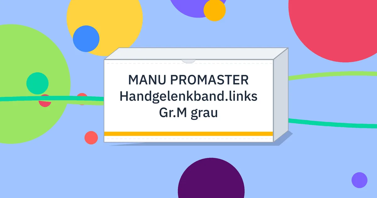 Symbolbild: Packung mit der Aufschrift MANU PROMASTER Handgelenkband.links Gr.M grau (PZN 10927554) – Verfügbarkeit und Bezug in Apotheken in Frankfurt am Main