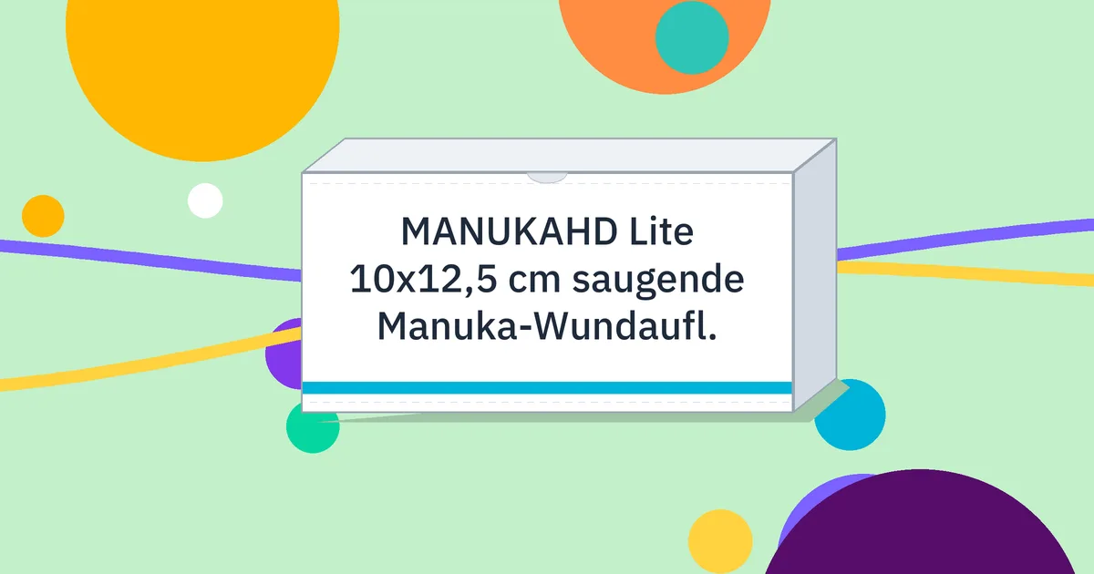 Symbolbild: Packung mit der Aufschrift MANUKAHD Lite 10x12,5 cm saugende Manuka-Wundaufl. (PZN 20935336) – Verfügbarkeit und Bezug in Apotheken in Frankfurt am Main