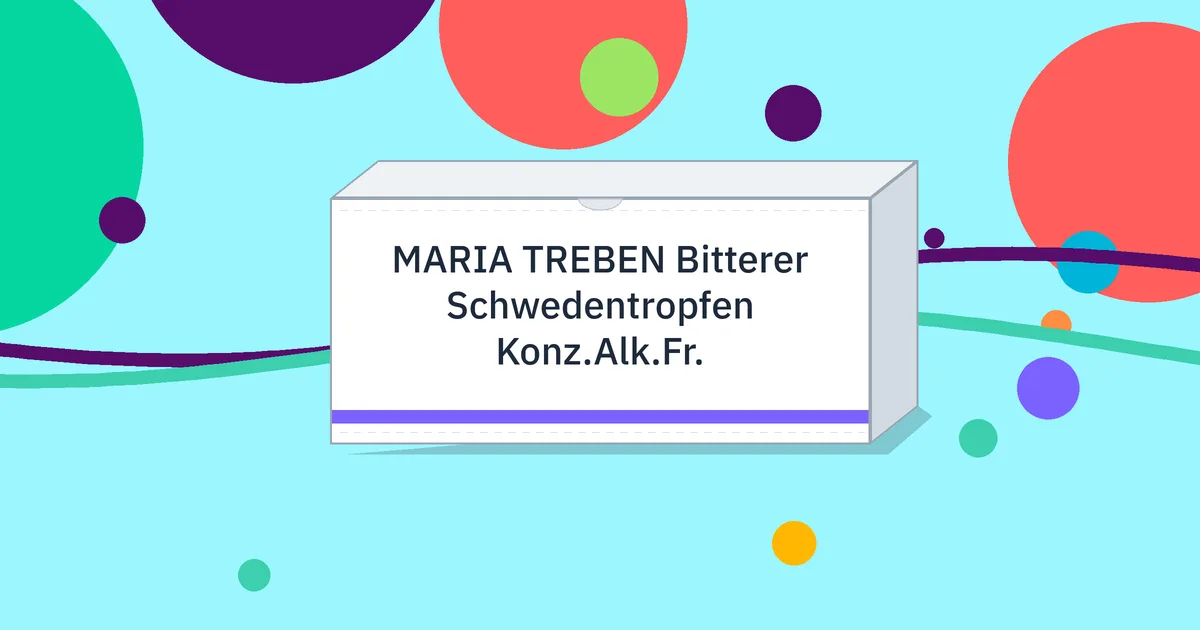 Symbolbild: Packung mit der Aufschrift MARIA TREBEN Bitterer Schwedentropfen Konz.Alk.Fr. (PZN 01534689) – Verfügbarkeit und Bezug in Apotheken in Frankfurt am Main