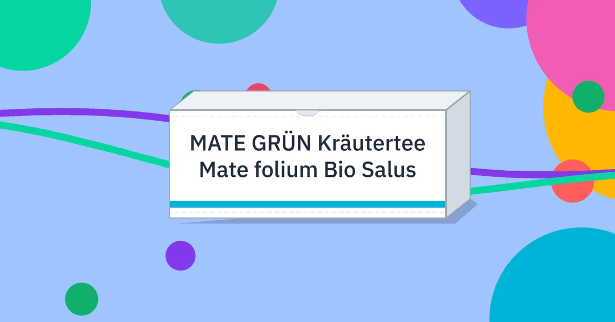 Symbolbild: Packung mit der Aufschrift MATE GRÜN Kräutertee Mate folium Bio Salus (PZN 05351750) – Verfügbarkeit und Bezug in Apotheken in Frankfurt am Main
