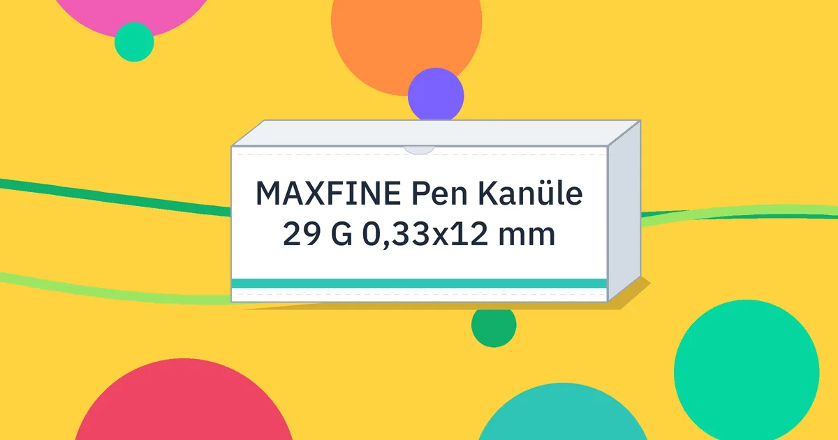 Symbolbild: Packung mit der Aufschrift MAXFINE Pen Kanüle 29 G 0,33x12 mm (PZN 08844306) – Verfügbarkeit und Bezug in Apotheken in Frankfurt am Main