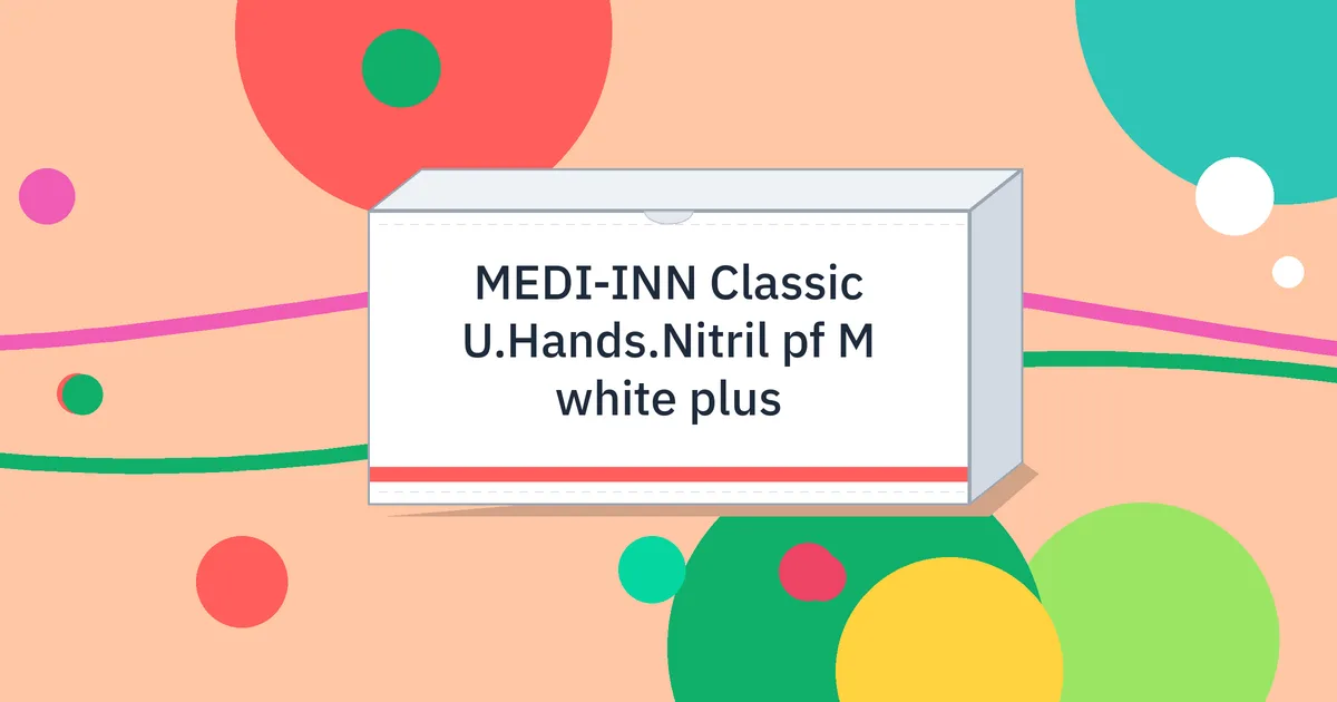 Symbolbild: Packung mit der Aufschrift MEDI-INN Classic U.Hands.Nitril pf M white plus (PZN 18854174) – Verfügbarkeit und Bezug in Apotheken in Frankfurt am Main
