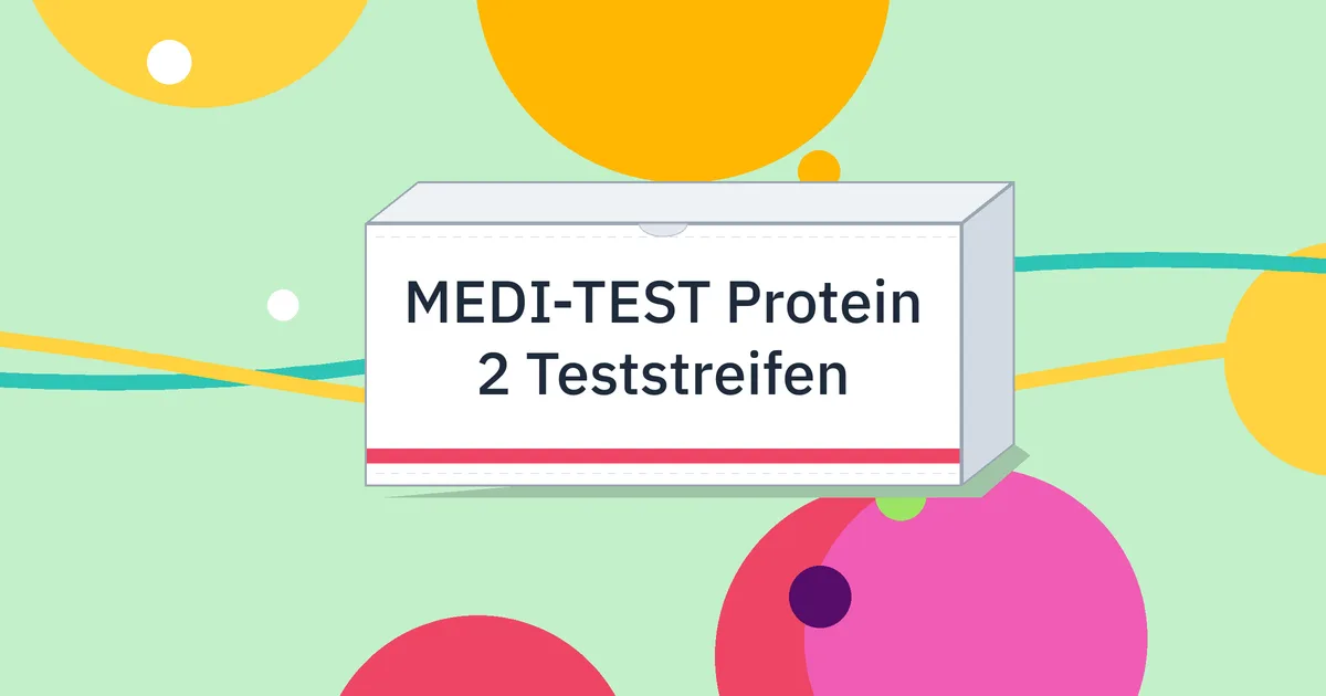 Symbolbild: Packung mit der Aufschrift MEDI-TEST Protein 2 Teststreifen (PZN 00516347) – Verfügbarkeit und Bezug in Apotheken in Frankfurt am Main