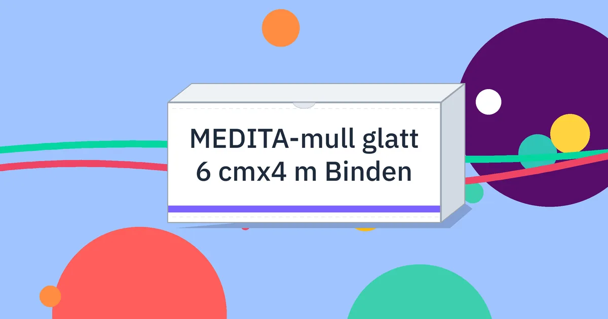 Symbolbild: Packung mit der Aufschrift MEDITA-mull glatt 6 cmx4 m Binden (PZN 19451857) – Verfügbarkeit und Bezug in Apotheken in Frankfurt am Main