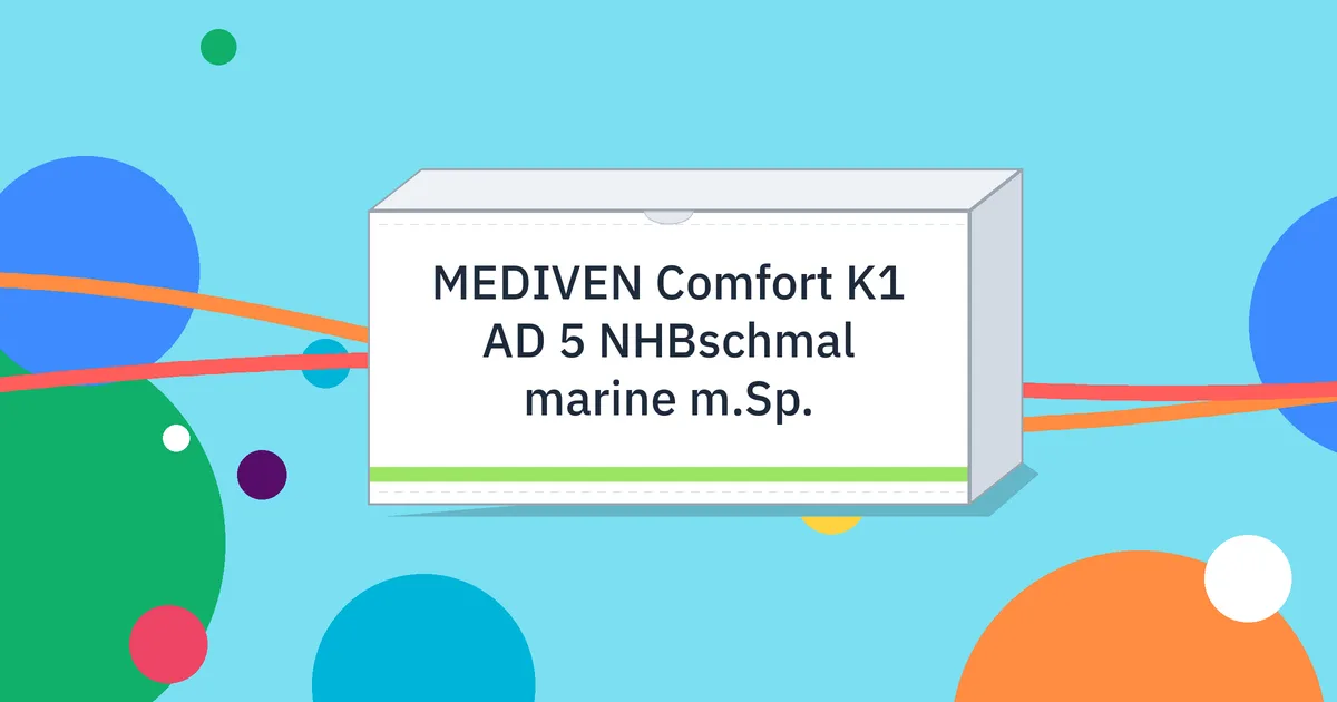 Symbolbild: Packung mit der Aufschrift MEDIVEN Comfort K1 AD 5 NHBschmal marine m.Sp. (PZN 14562285) – Verfügbarkeit und Bezug in Apotheken in Frankfurt am Main