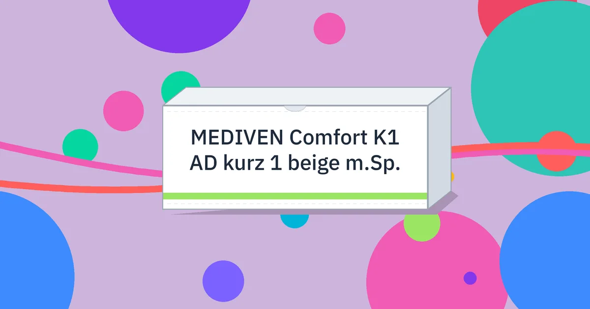 Symbolbild: Packung mit der Aufschrift MEDIVEN Comfort K1 AD kurz 1 beige m.Sp. (PZN 14563250) – Verfügbarkeit und Bezug in Apotheken in Frankfurt am Main