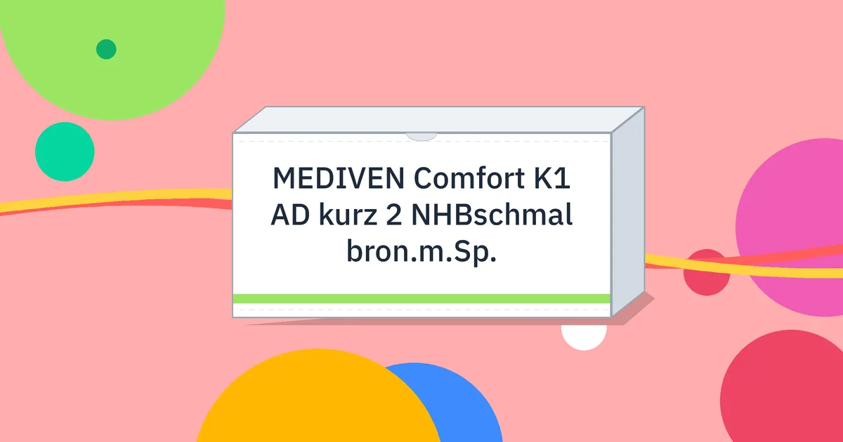 Symbolbild: Packung mit der Aufschrift MEDIVEN Comfort K1 AD kurz 2 NHBschmal bron.m.Sp. (PZN 14557887) – Verfügbarkeit und Bezug in Apotheken in Frankfurt am Main