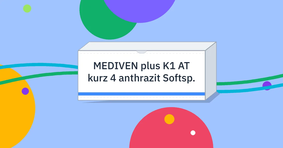 Symbolbild: Packung mit der Aufschrift MEDIVEN plus K1 AT kurz 4 anthrazit Softsp. (PZN 15026264) – Verfügbarkeit und Bezug in Apotheken in Frankfurt am Main