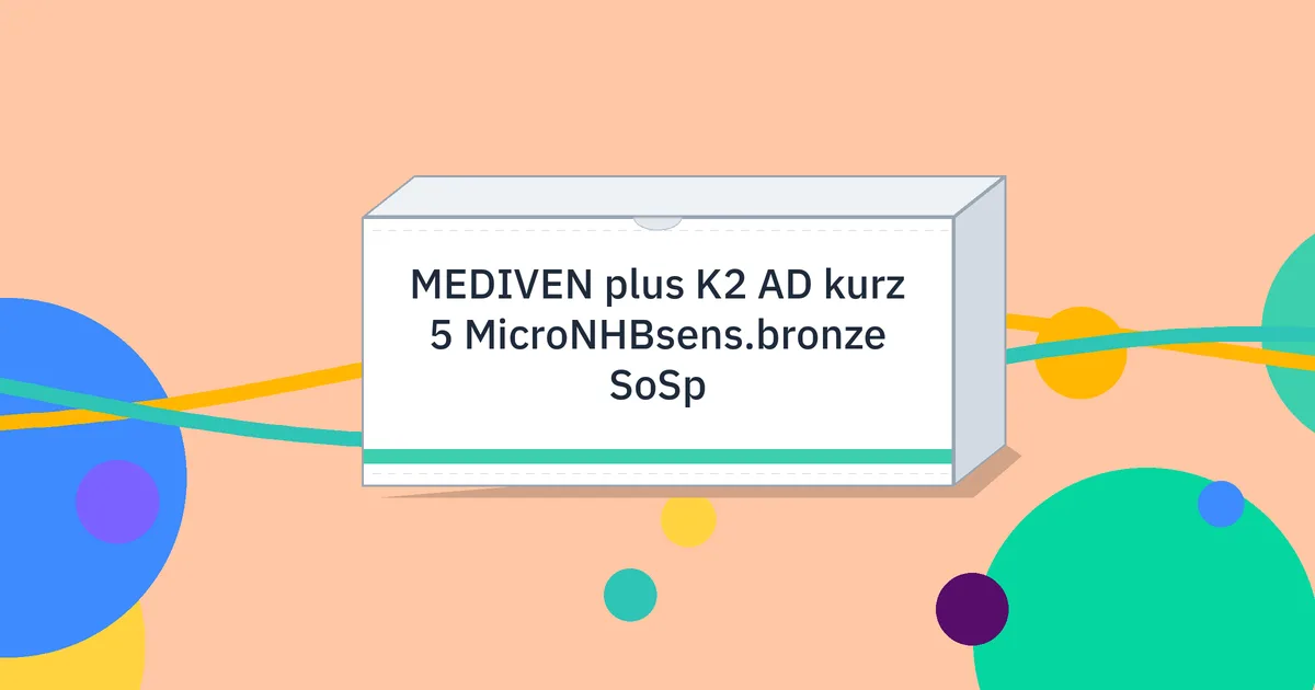 Symbolbild: Packung mit der Aufschrift MEDIVEN plus K2 AD kurz 5 MicroNHBsens.bronze SoSp (PZN 15934470) – Verfügbarkeit und Bezug in Apotheken in Frankfurt am Main