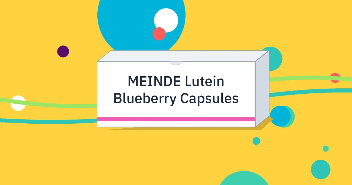Symbolbild: Packung mit der Aufschrift MEINDE Lutein Blueberry Capsules (PZN 20103883) – Verfügbarkeit und Bezug in Apotheken in Frankfurt am Main